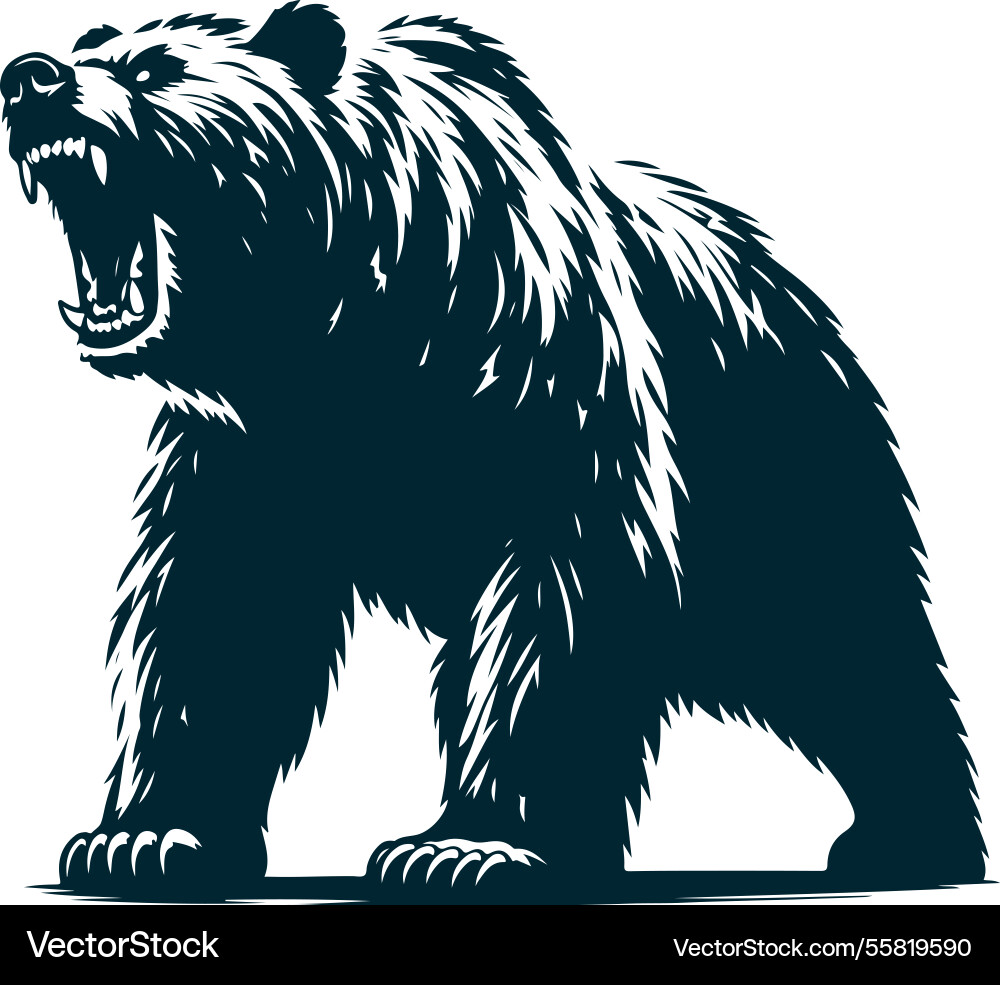 Roaring grizzly bear silhouette Royalty Free Vector Image