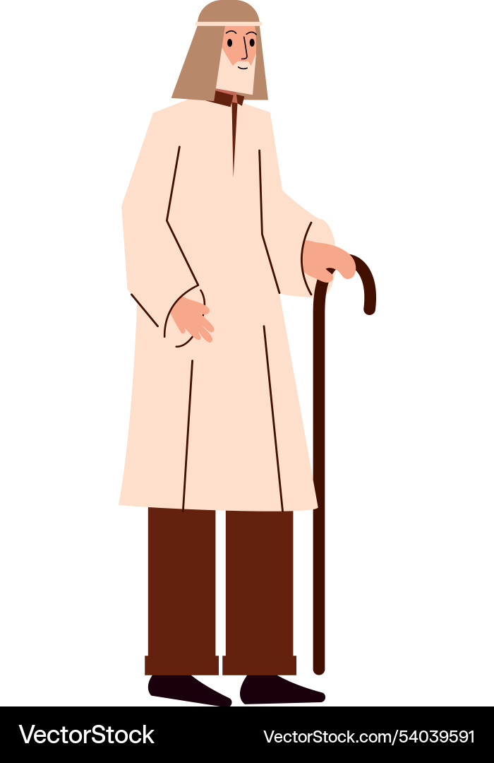 Muslim old man with cane Royalty Free Vector Image