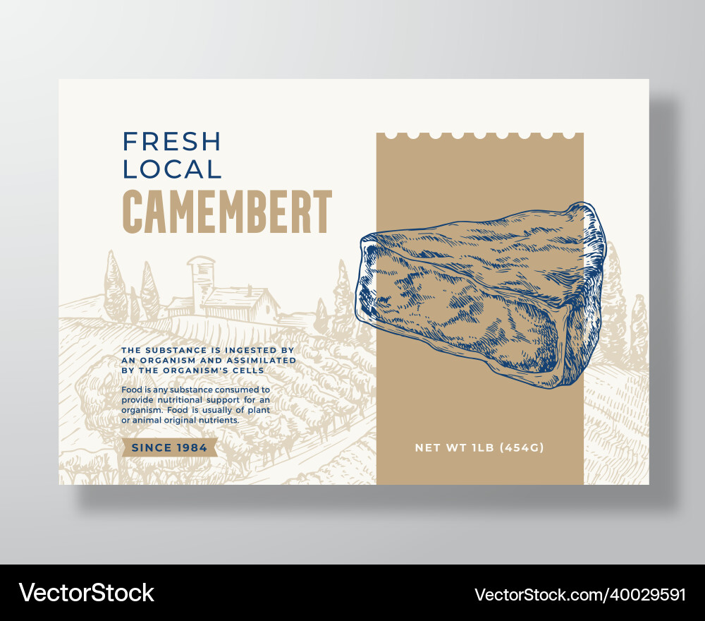 Premium local camembert food label template Vector Image