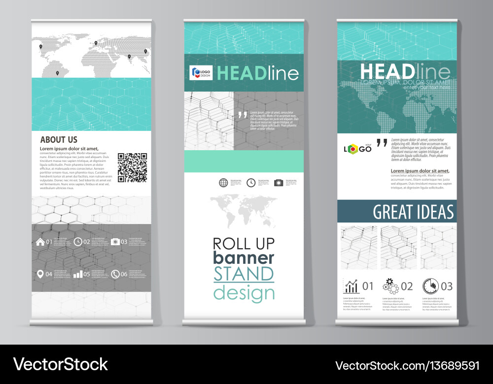 Roll up banner stands abstract geometric design Vector Image