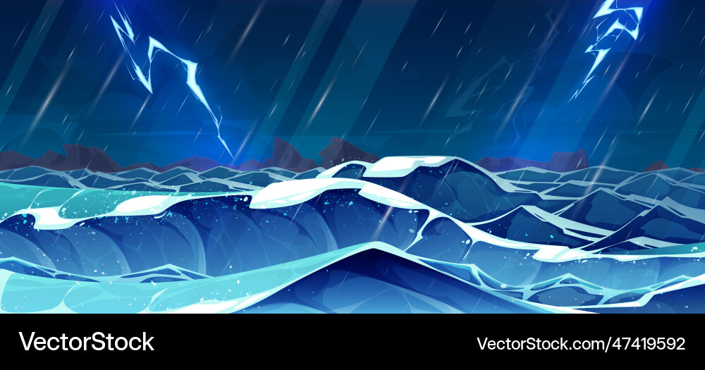 Cartoon stormy seascape rainfall and lightning Vector Image