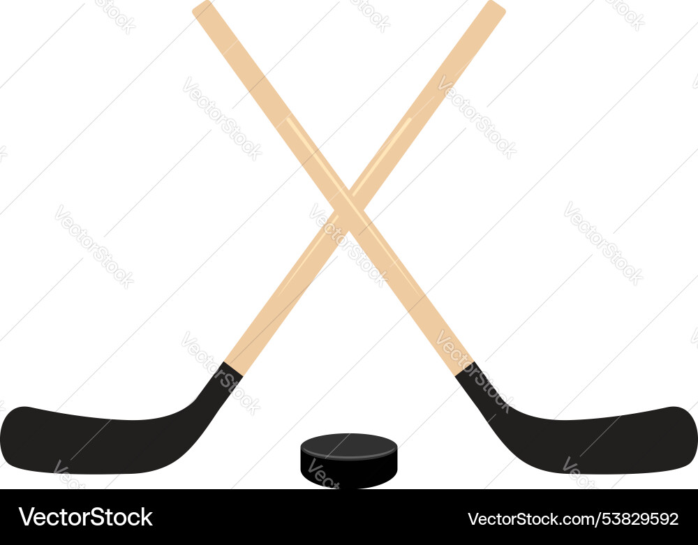 Crossed hockey sticks and puck Royalty Free Vector Image