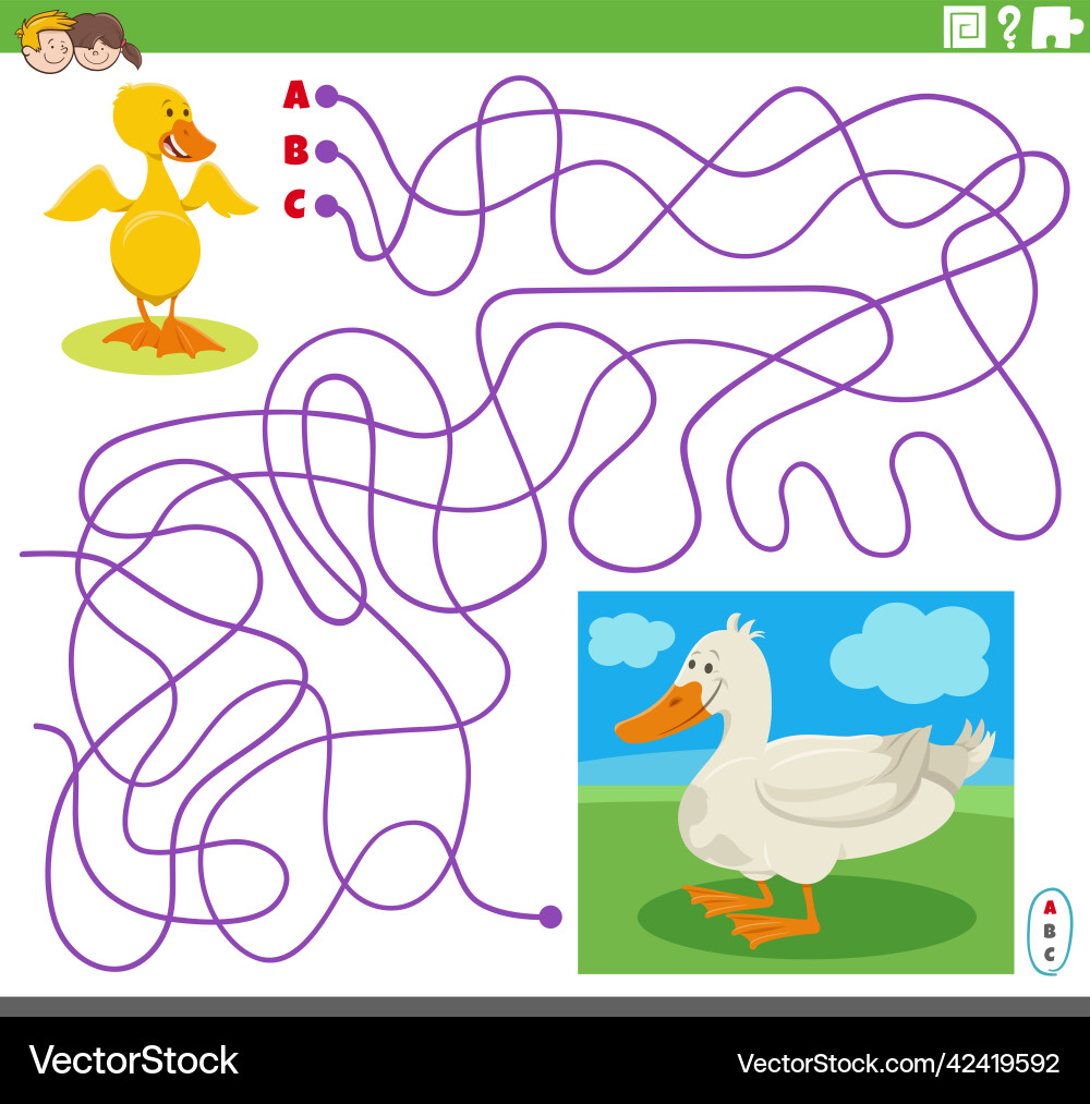 Duck Maze Puzzle Game for Kids Royalty Free Vector Image