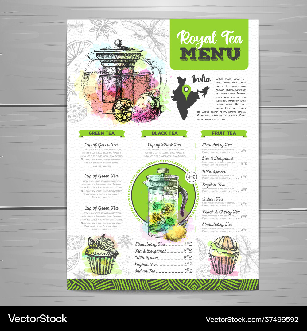 Hand drawing artistic restaurant royal tea menu Vector Image