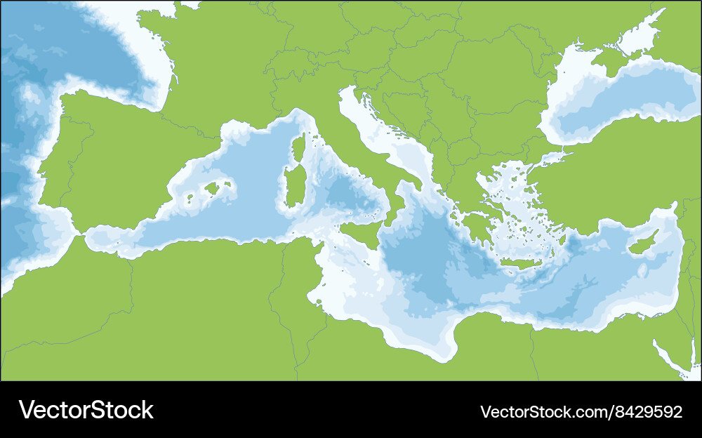 Mediterranean sea map Royalty Free Vector Image
