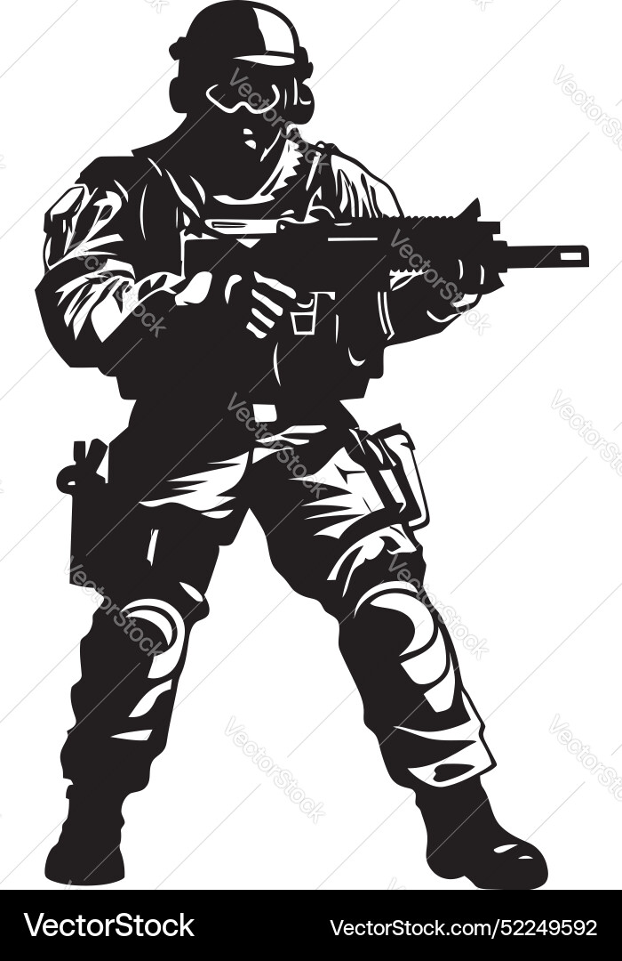 Military precision elegant soldier with gun Vector Image