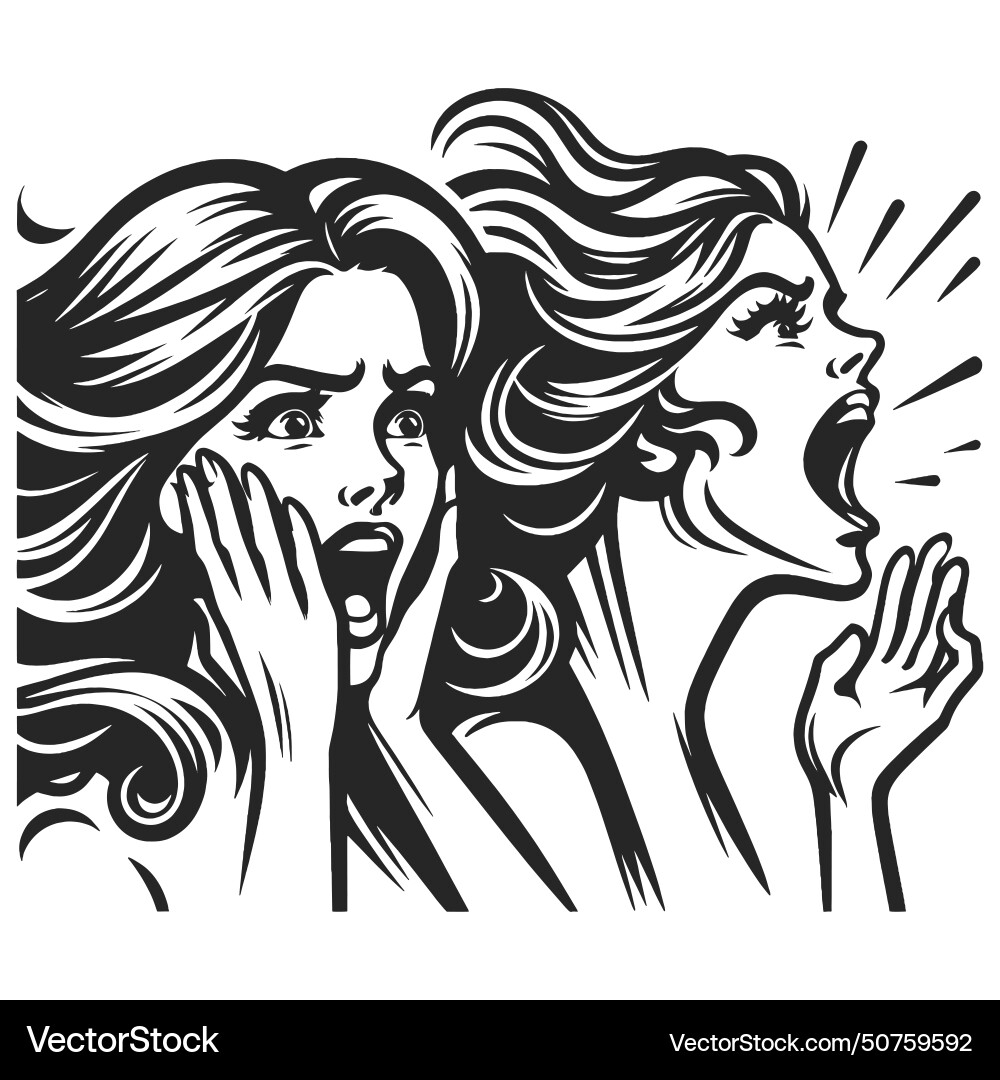Shocked scared women reacting engraving Royalty Free Vector