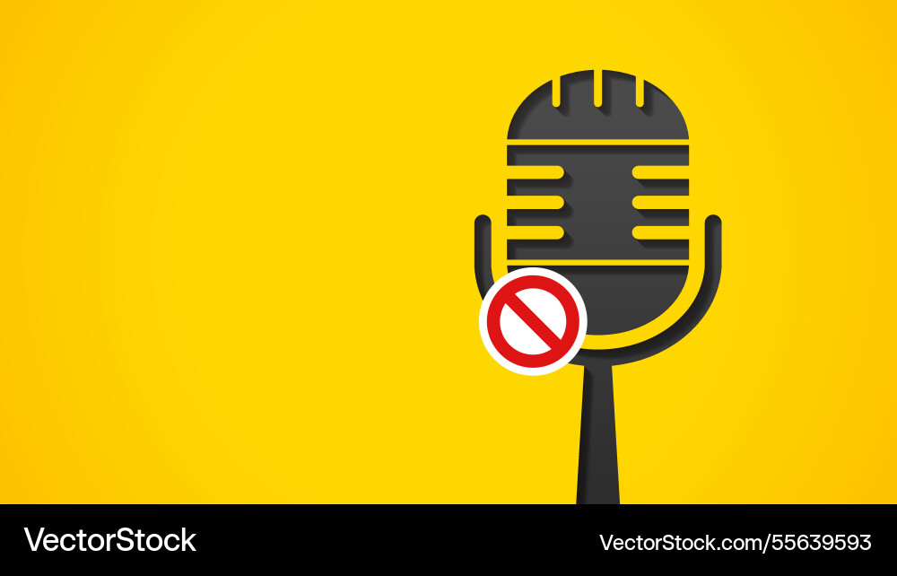 A black microphone with cross sign on yellow Vector Image