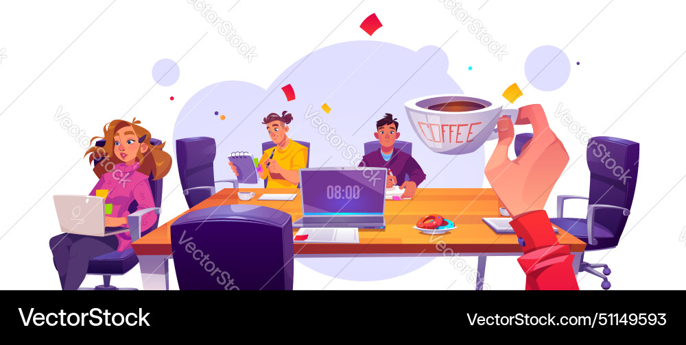 Business office morning with table and team work Vector Image