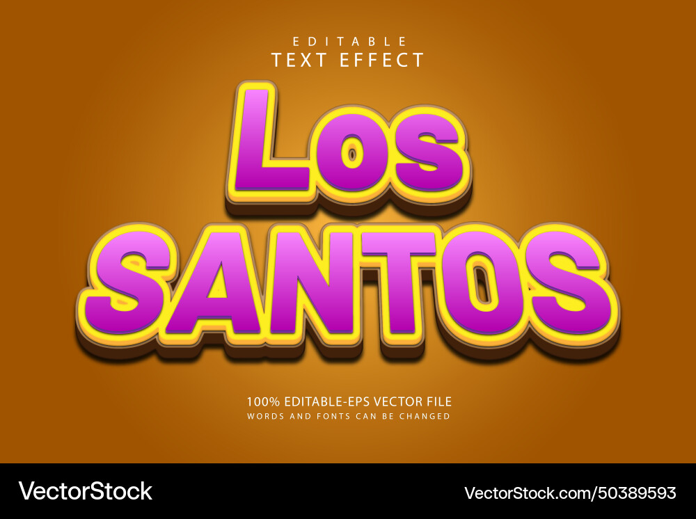 Los santos editable text effect 3 dimension Vector Image