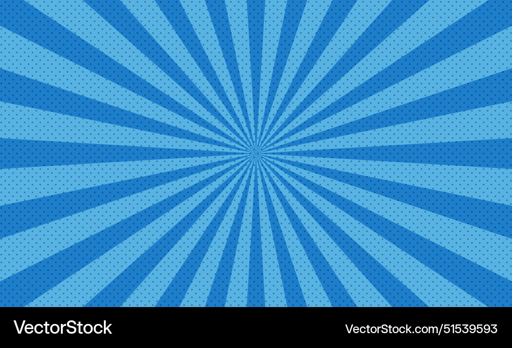 Retro comic rays blue dots background Royalty Free Vector
