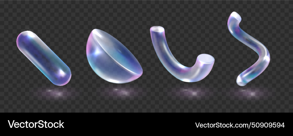 Glass holographic shapes collection set Royalty Free Vector