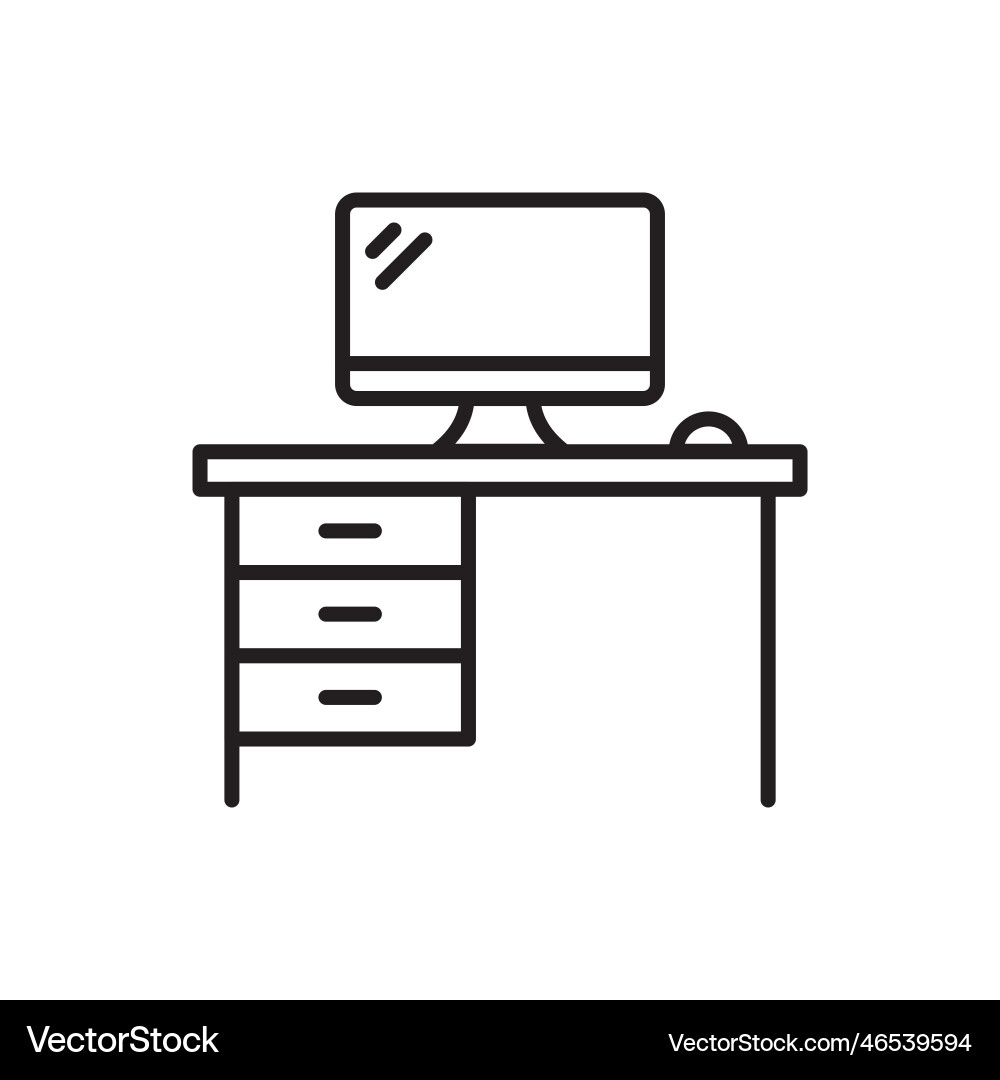 Office desk line icon workplace computer Vector Image