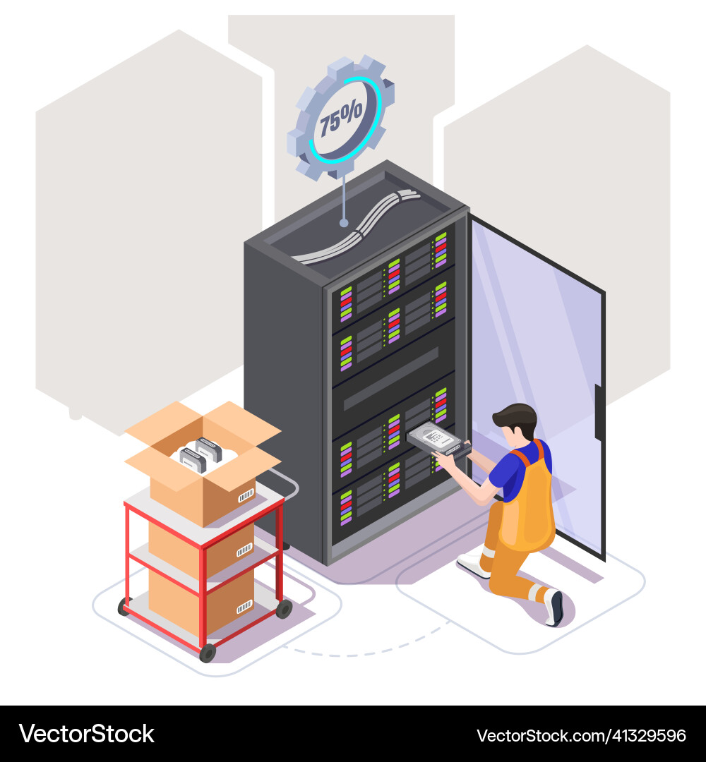 Engineer fixing server network in data center Vector Image