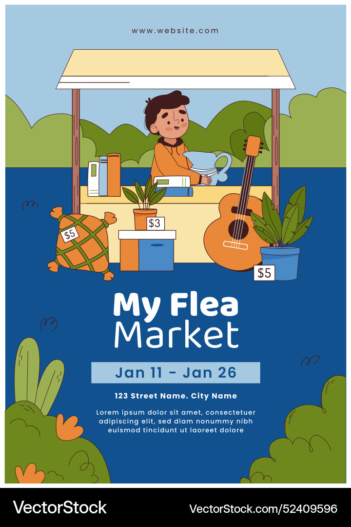 Flat design second-hand flea market poster Vector Image