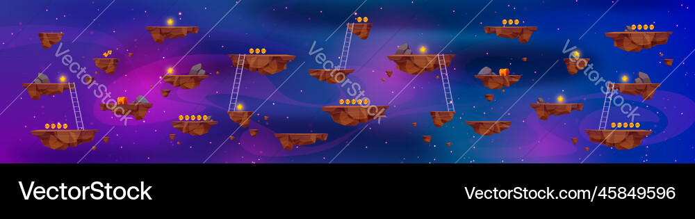 Flying rock islands game space background Vector Image