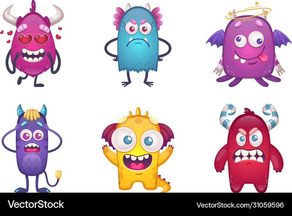 Monsters emotions cartoon collection Royalty Free Vector