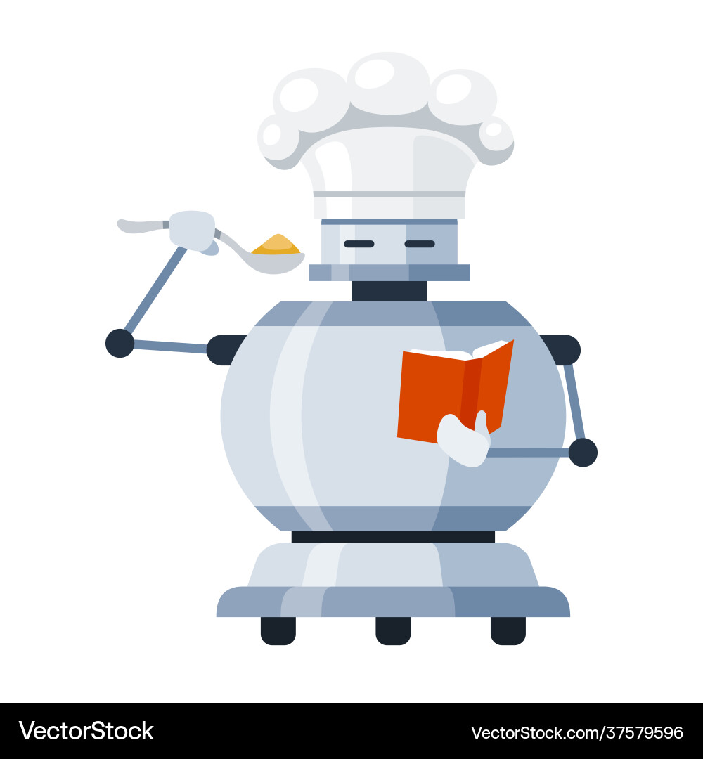 Robot cook on wheels in chefs hat cartoon icon Vector Image