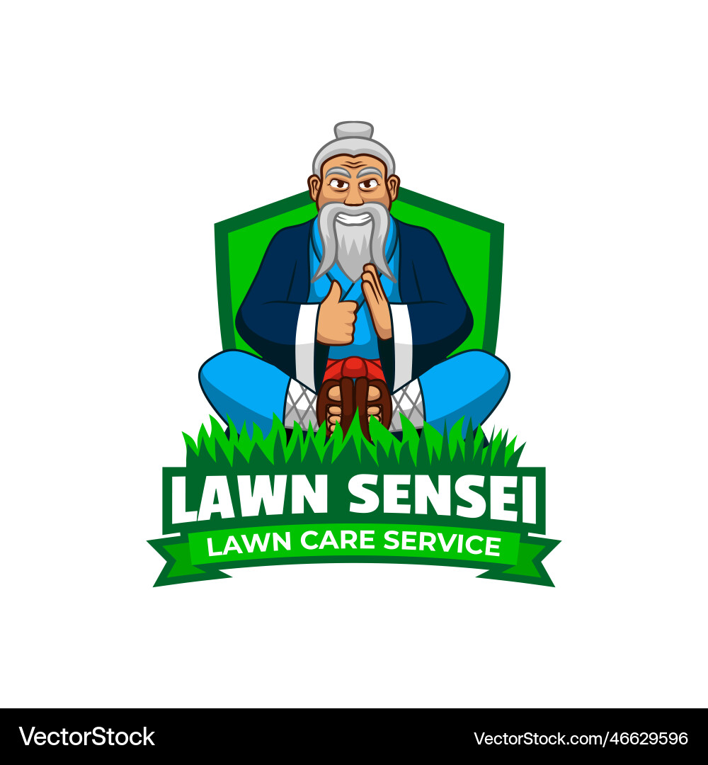 Sensei mascot lawn care logo design Royalty Free Vector