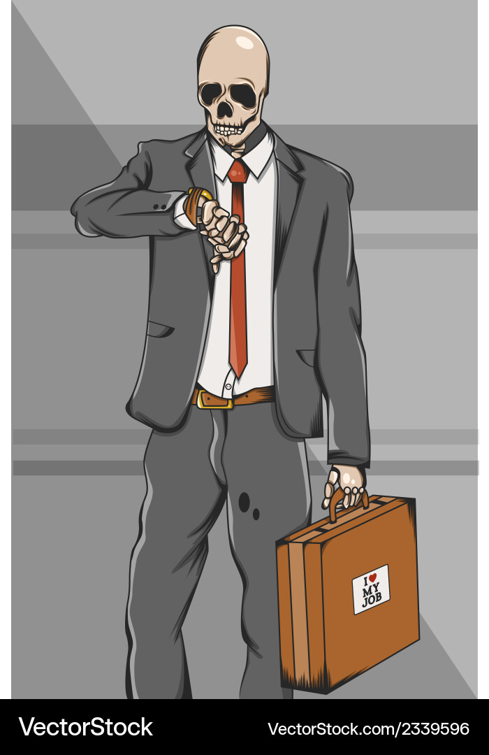 Working class skull employee on suit go to work Vector Image