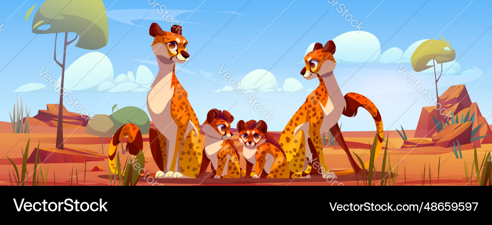 Cheetah Familie in Afrika Cartoon Hintergrund Vektorbild