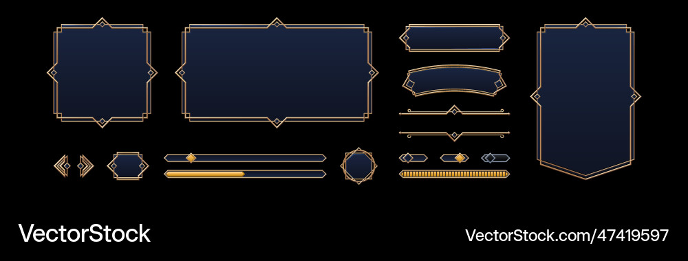 Game ui elements with gold frame in medieval style