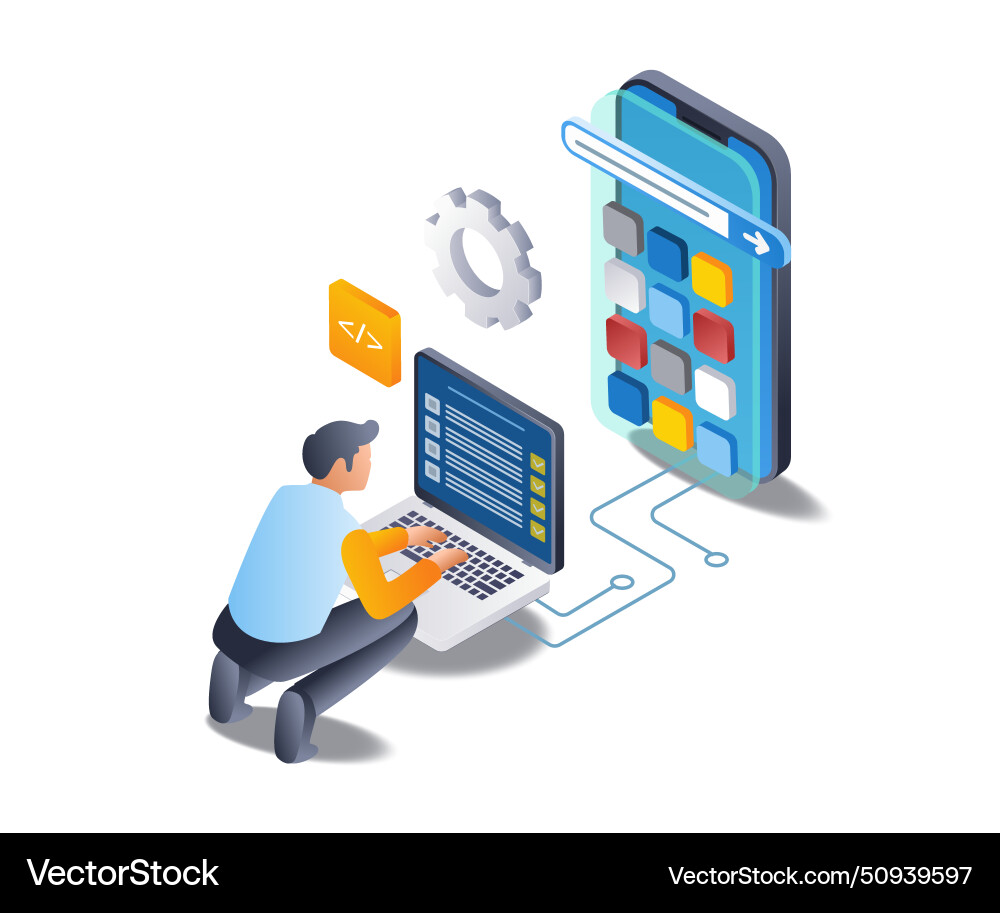 Man building smartphone application flat Vector Image