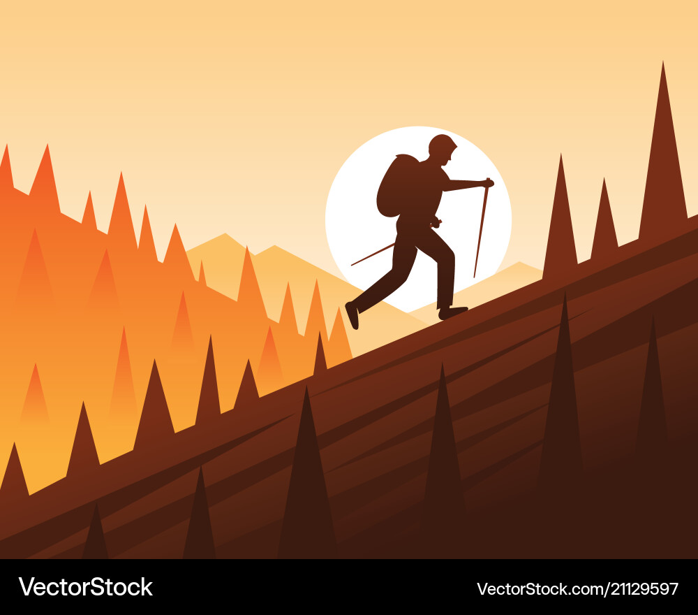 Trekking and climbing scene Royalty Free Vector Image