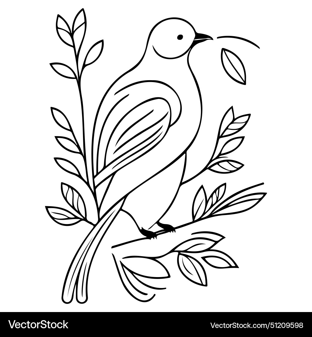Bird flower sketch hand draw Royalty Free Vector Image