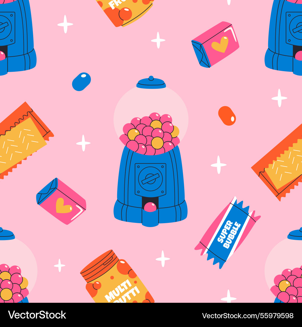 Colorful bubble gum seamless pattern Royalty Free Vector
