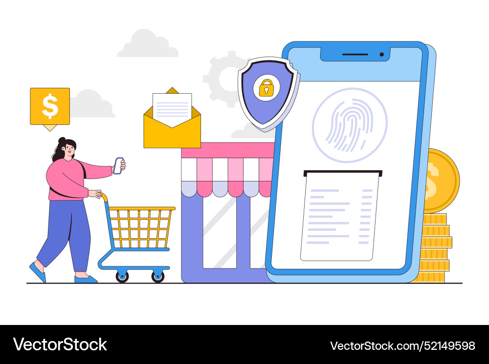Flat secured payment concept outline design style Vector Image