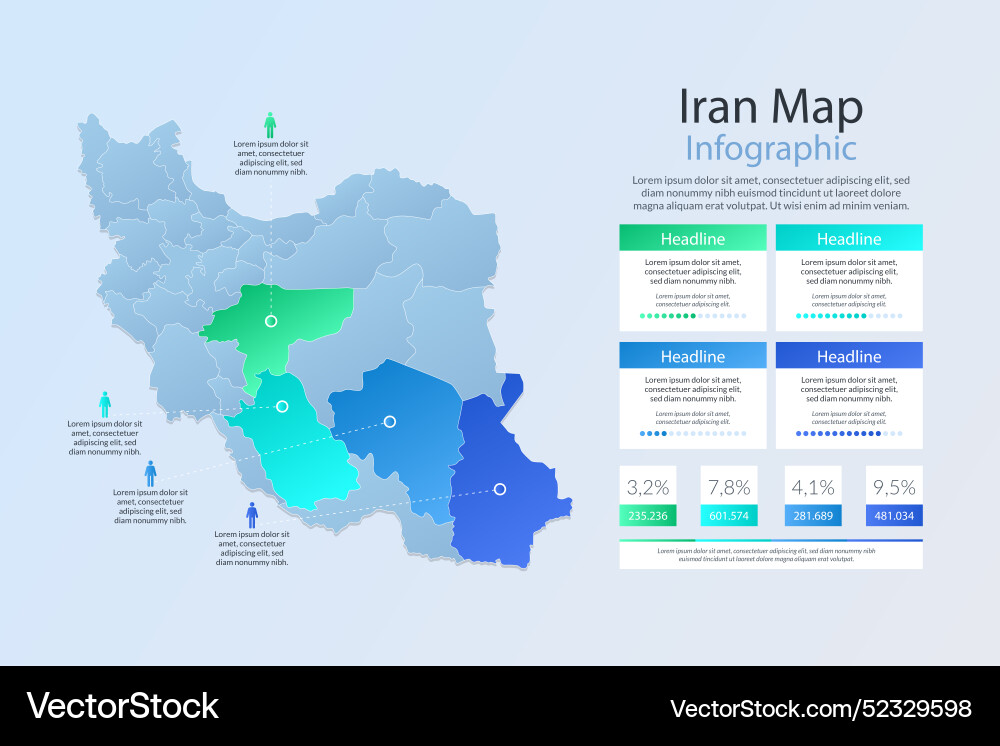 Gradient iran map infographics template Royalty Free Vector