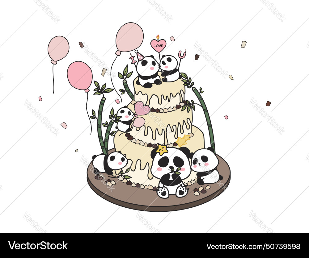 Panda cake on white background valentines day Vector Image