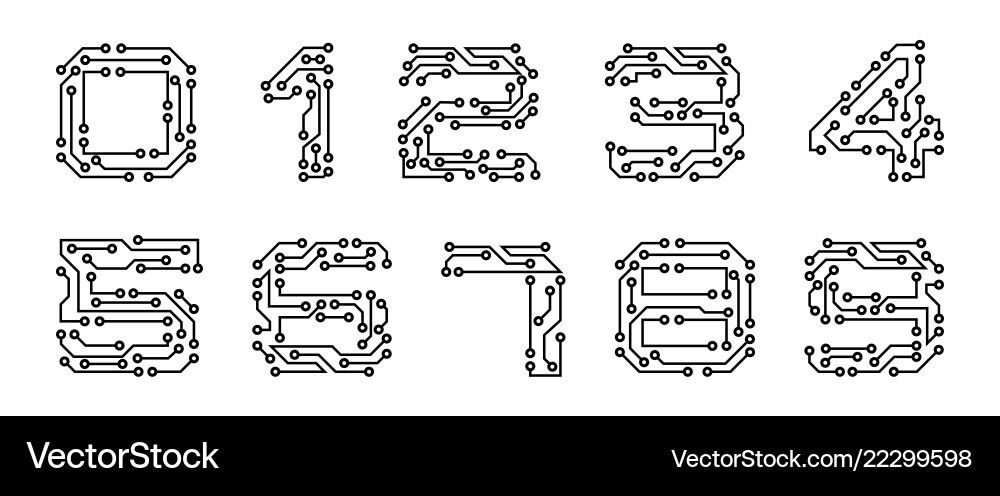 Set numerals made in circuit texture computer Vector Image