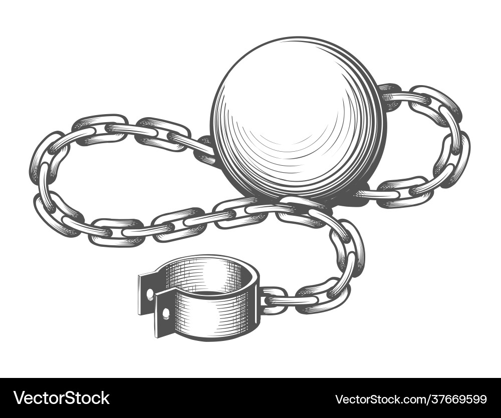 Ball and chain engraving Royalty Free Vector Image