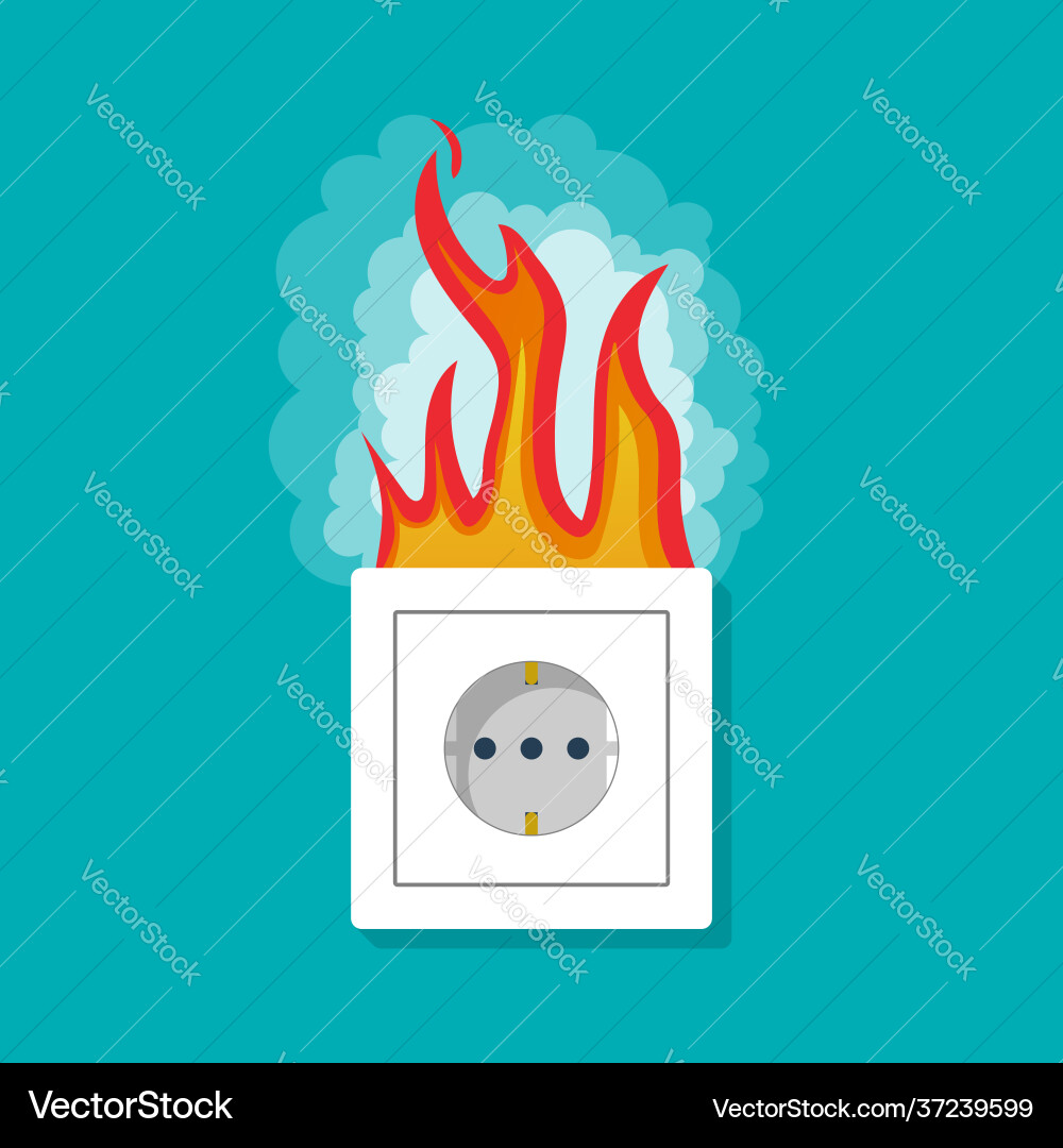 Fire in electric socket short Royalty Free Vector Image