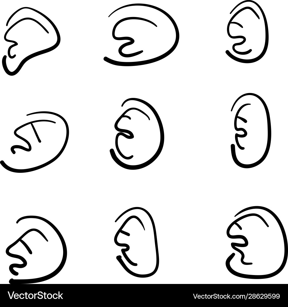 Hand drawn ears collection with doodle cartoon Vector Image