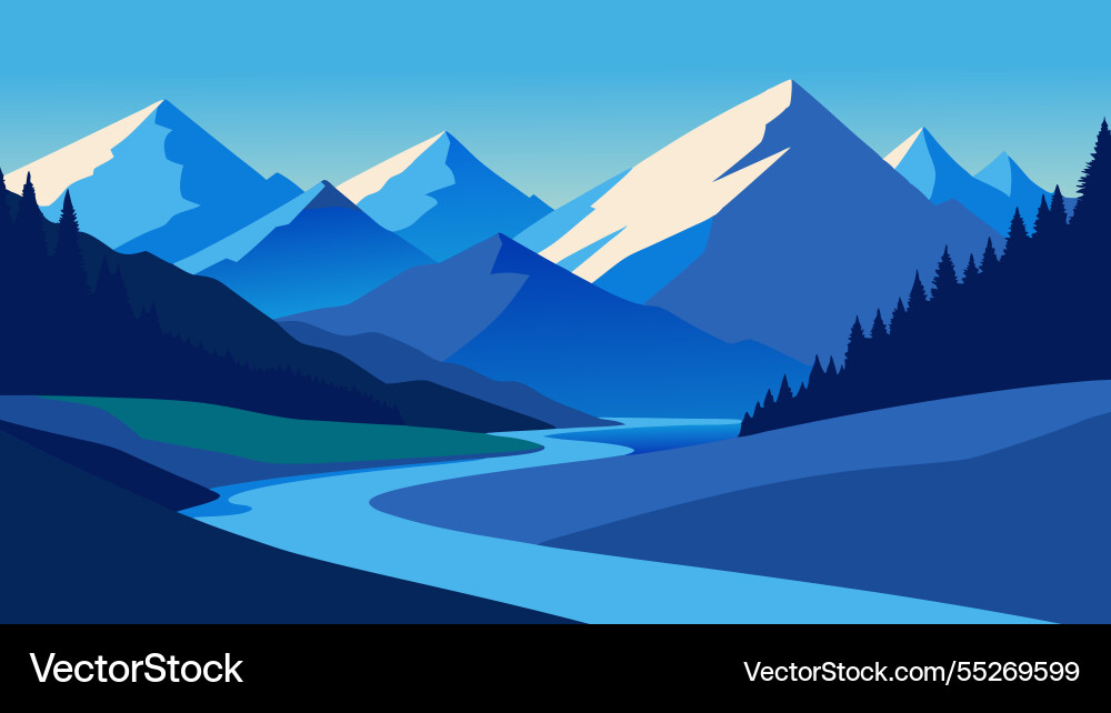 Nature hill views of flat Royalty Free Vector Image