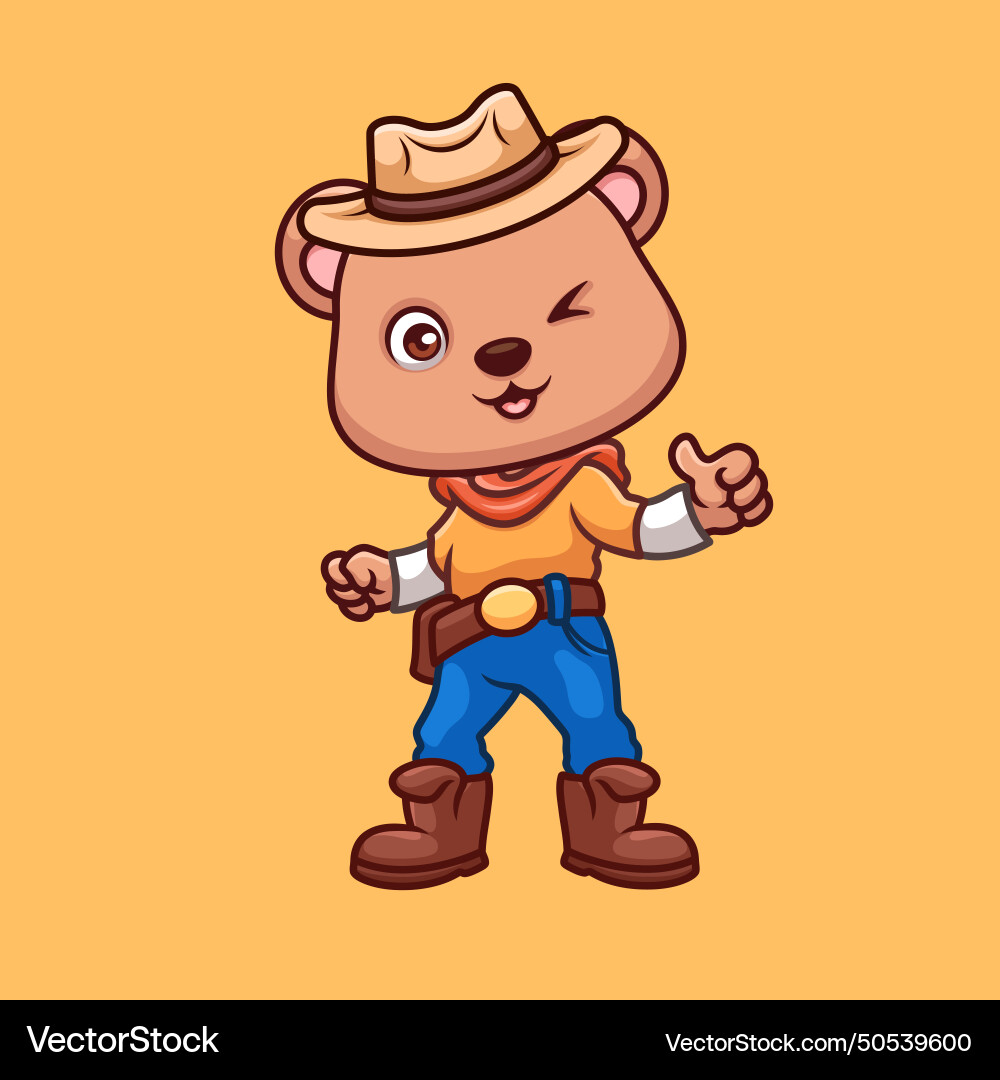 Cowboy bear cute cartoon Royalty Free Vector Image