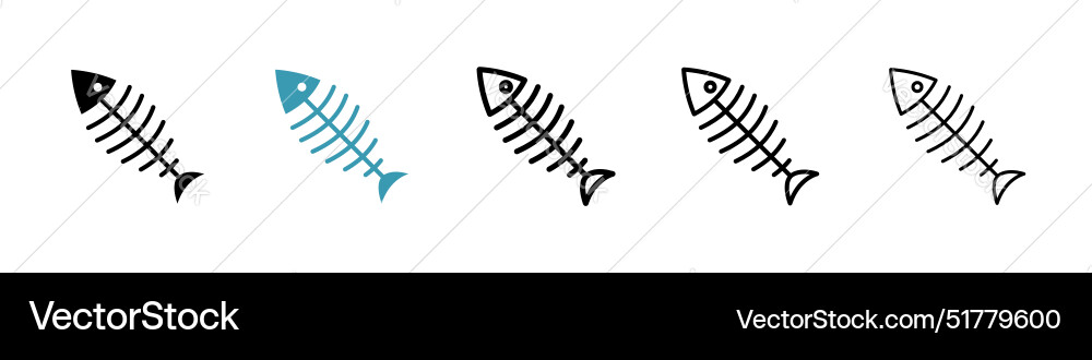 Fish bones icon set black filled and outlined Vector Image