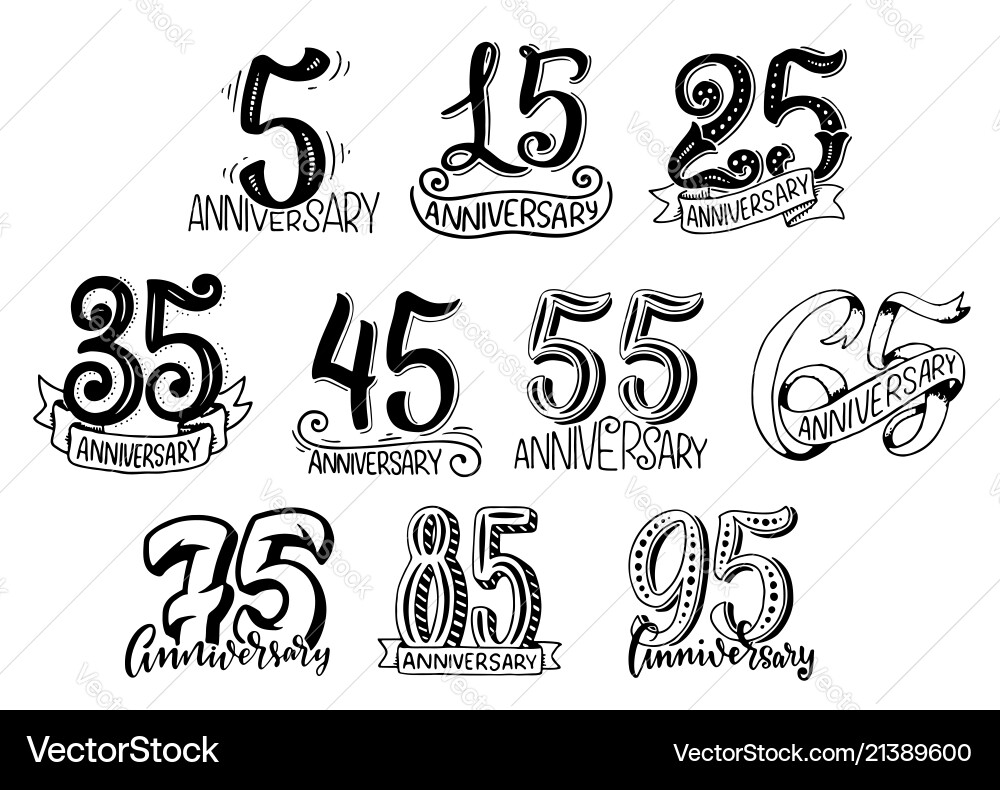 Hand lettering for anniversary year numbers Vector Image