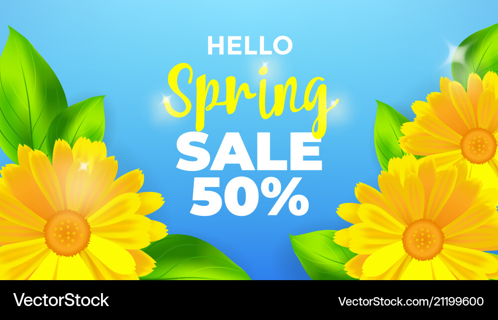 Hello spring sale background with flower Vector Image