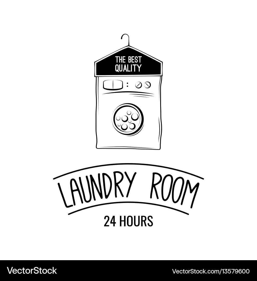 Laundry room label badge logo with hanger Vector Image