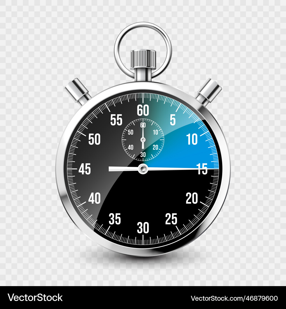 Realistic classic stopwatch shiny metal Royalty Free Vector