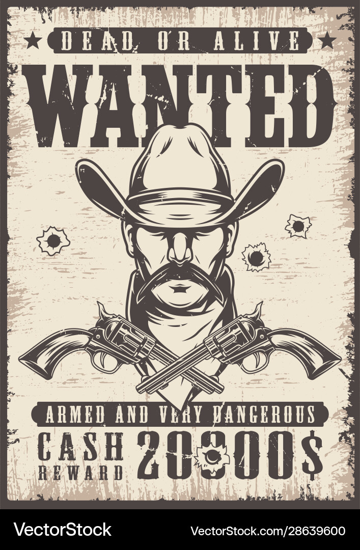 Vintage Western Wanted Poster Royalty Free Vector Image