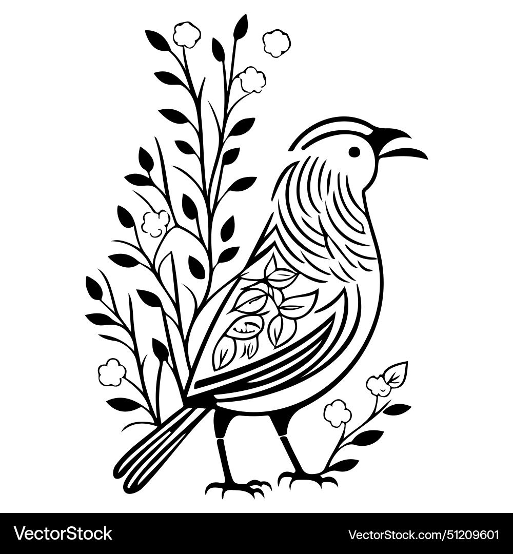 Bird flower sketch hand draw Royalty Free Vector Image