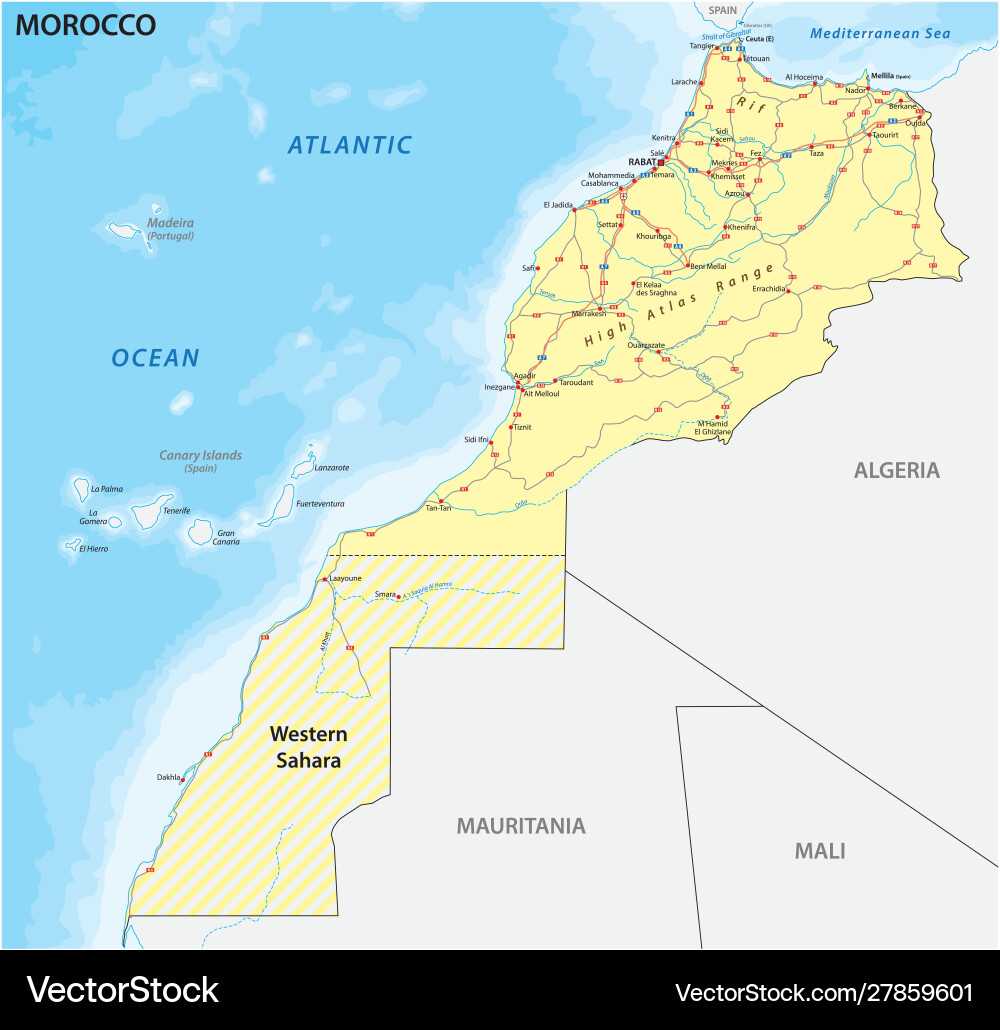 Morocco Road Map Royalty Free Vector Image - VectorStock
