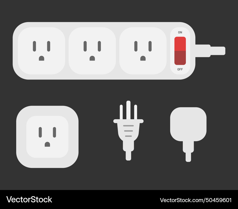 Power outlet plug extension strip type b set flat Vector Image