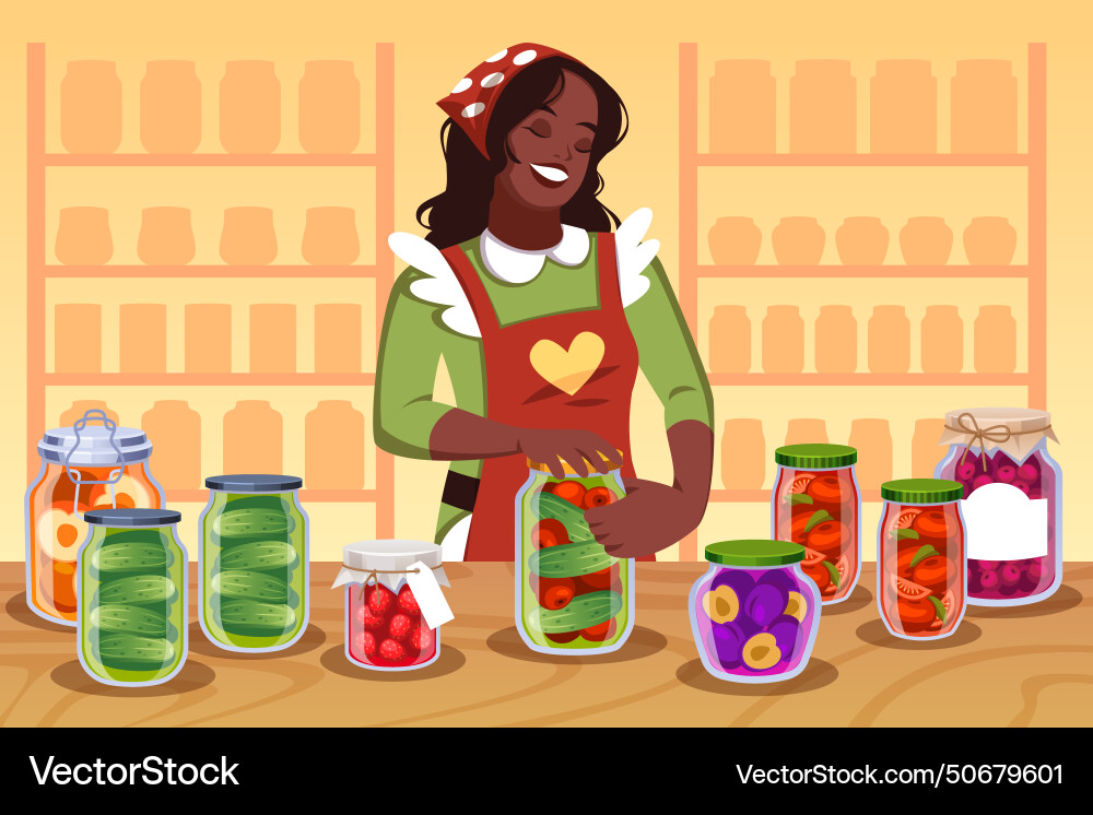 Preservation process woman rolls vegetables Vector Image
