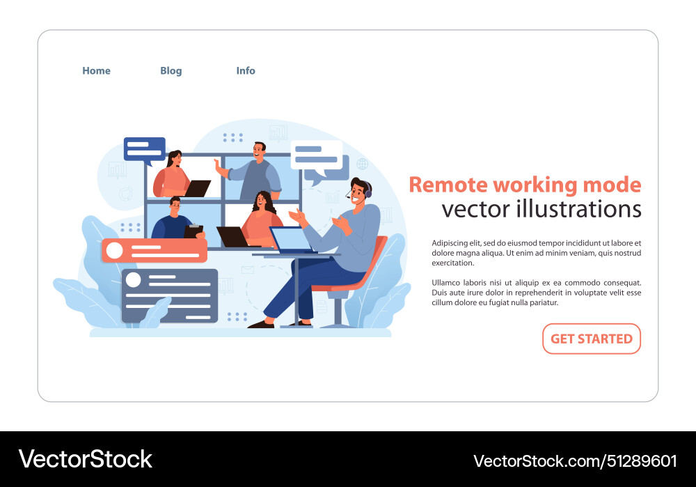 Remote working mode a dynamic team engages Vector Image